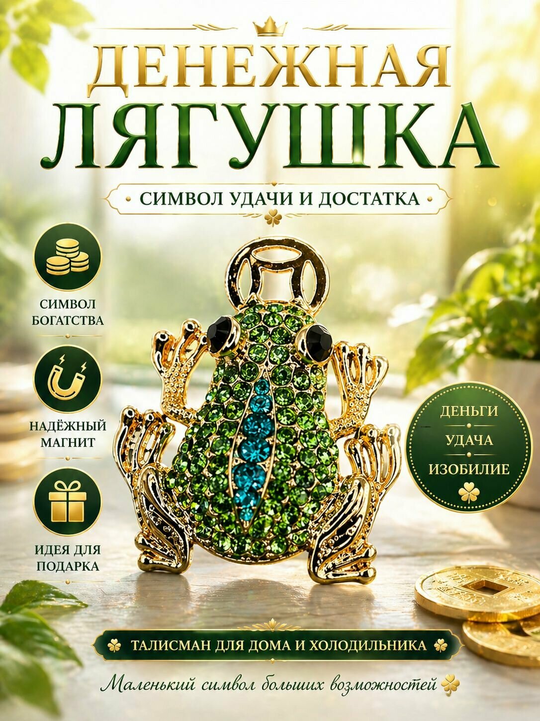 Лягушка магнит со стразами на холодильник