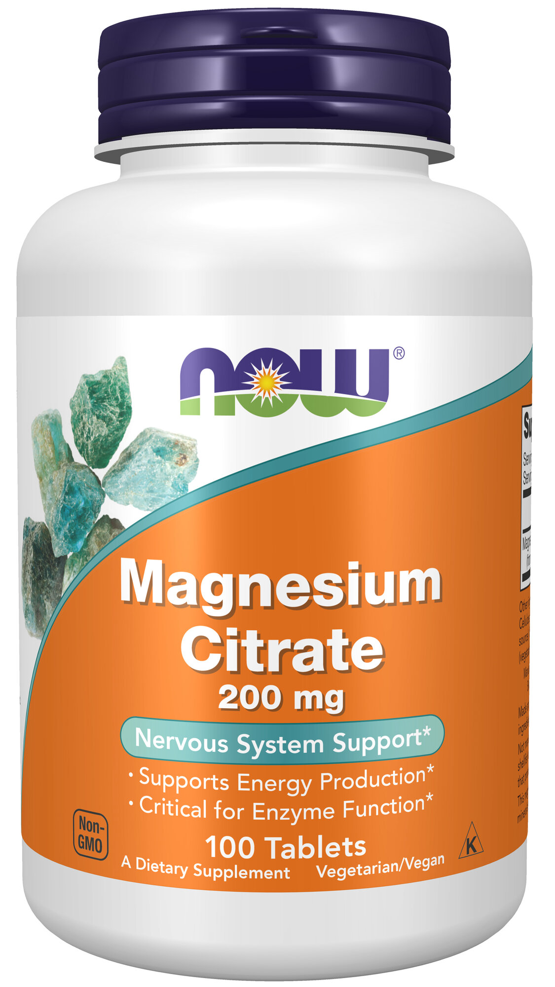 NOW Magnesium Citrate, Цитрат магния 200 мг 100 таблеток для нервной системы, для сердца