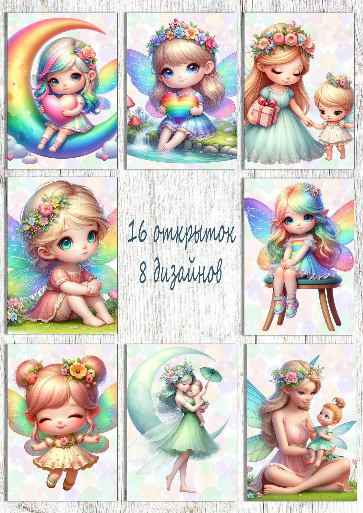 Открытки маленькие феи, 16 штук