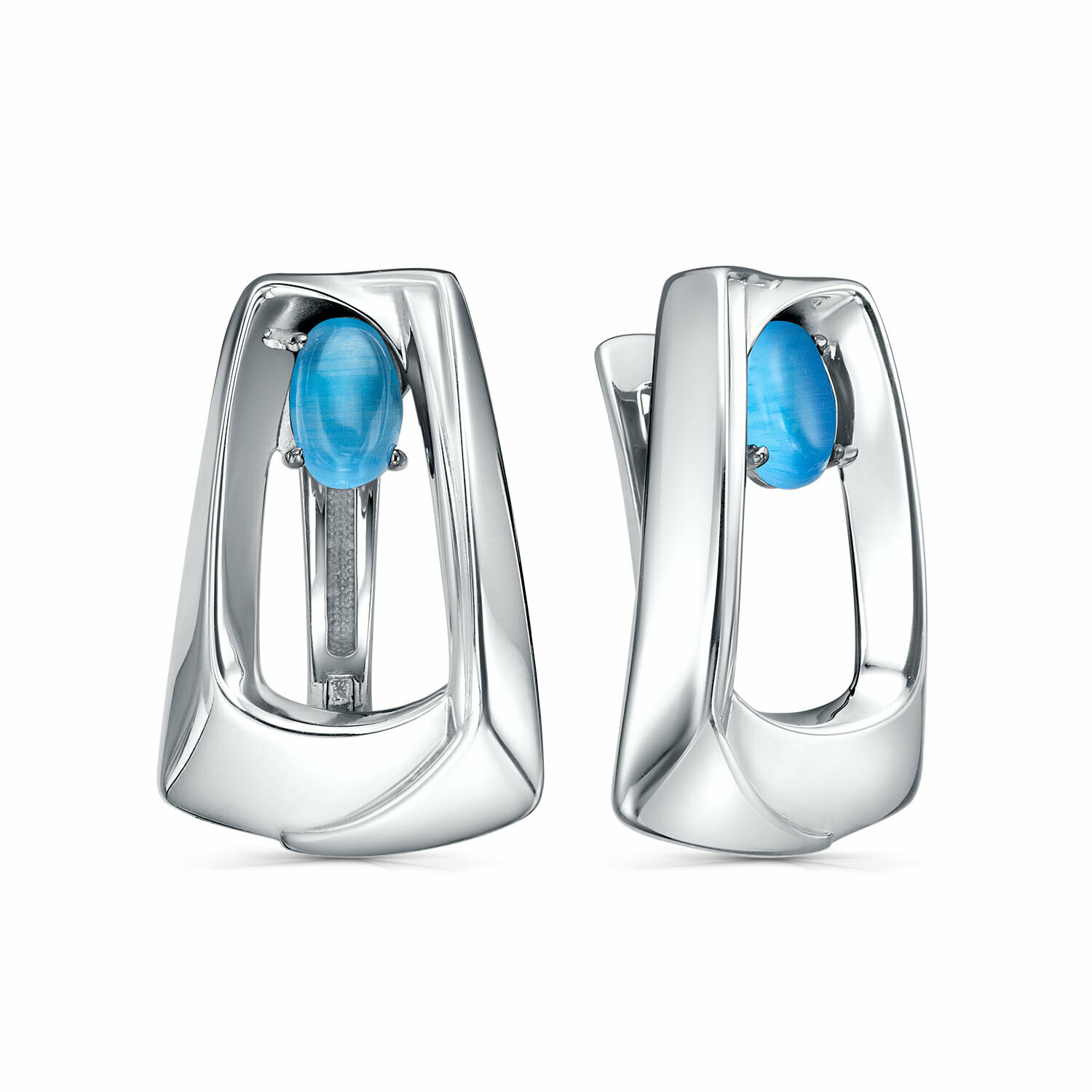 Серьги, серебро, 925 проба, улексит