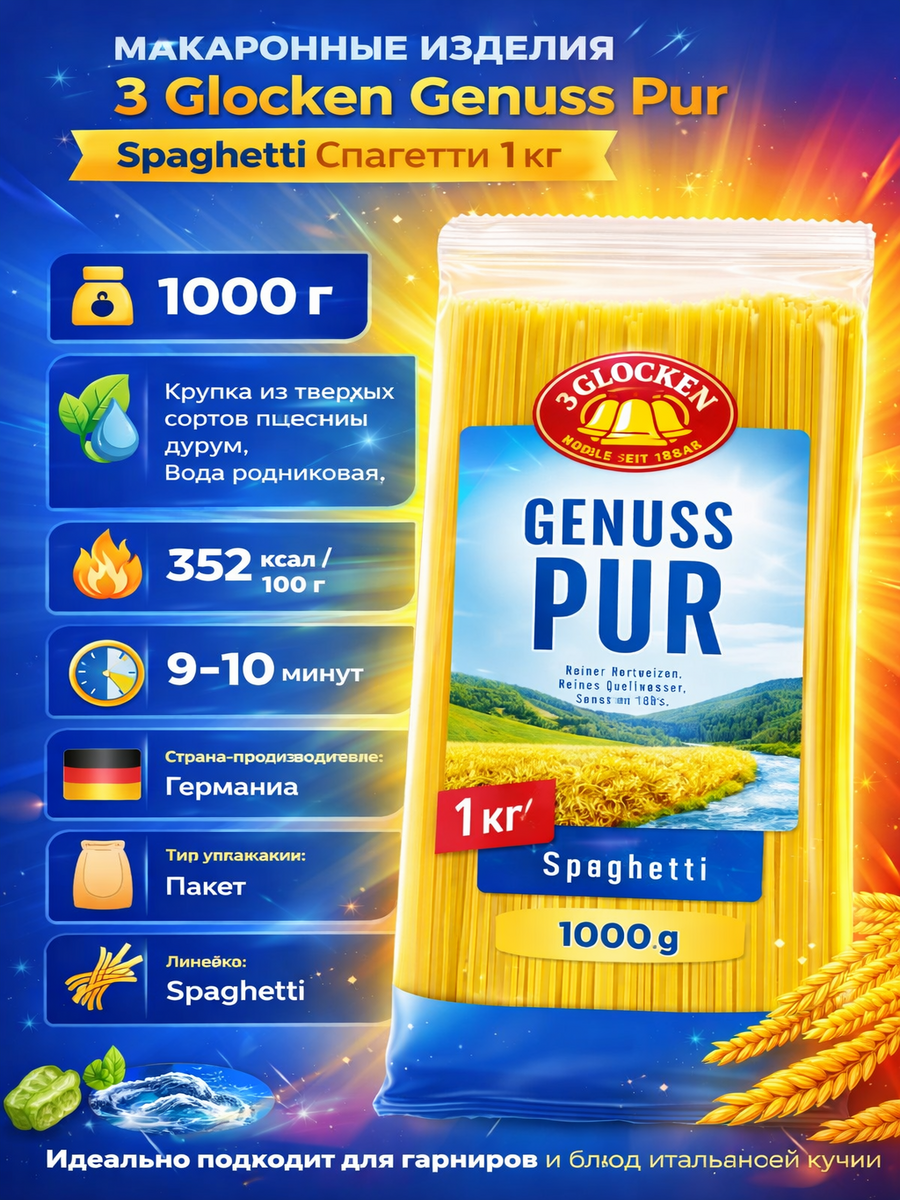 Макаронные изделия 3 Glocken Genuss Pur Spaghetti Спагетти 1 кг