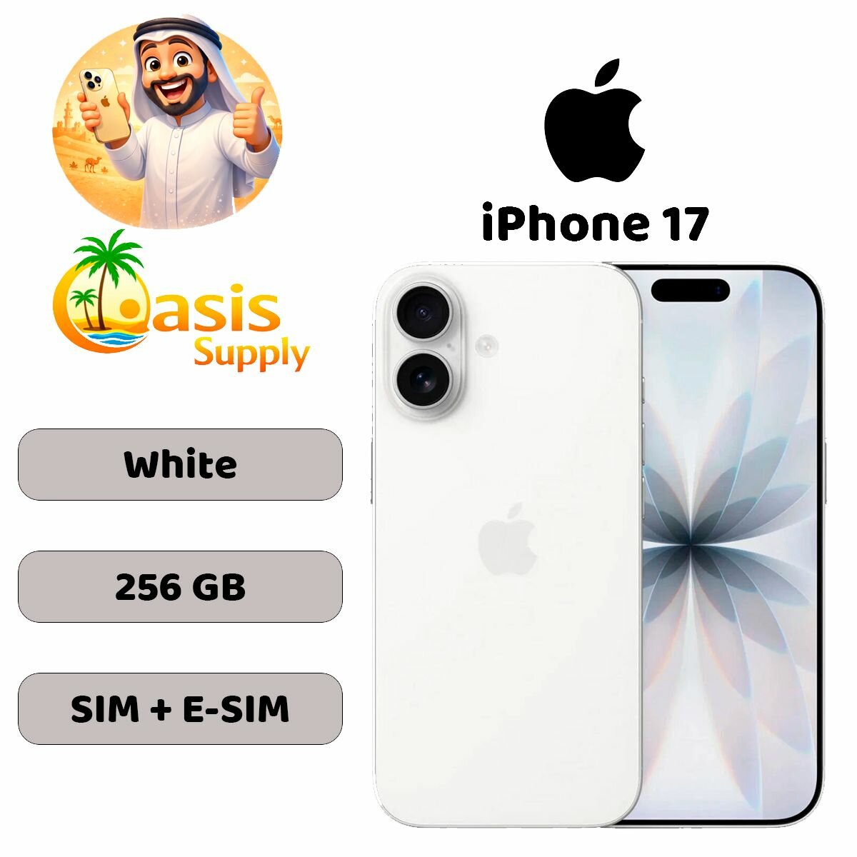 Смартфон Apple iPhone 17, 256 GB, Sim+Esim, белый, Глобальная версия (Global)