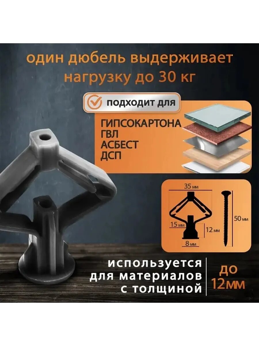 Надежный крепеж для гипсокартона 35×32 мм