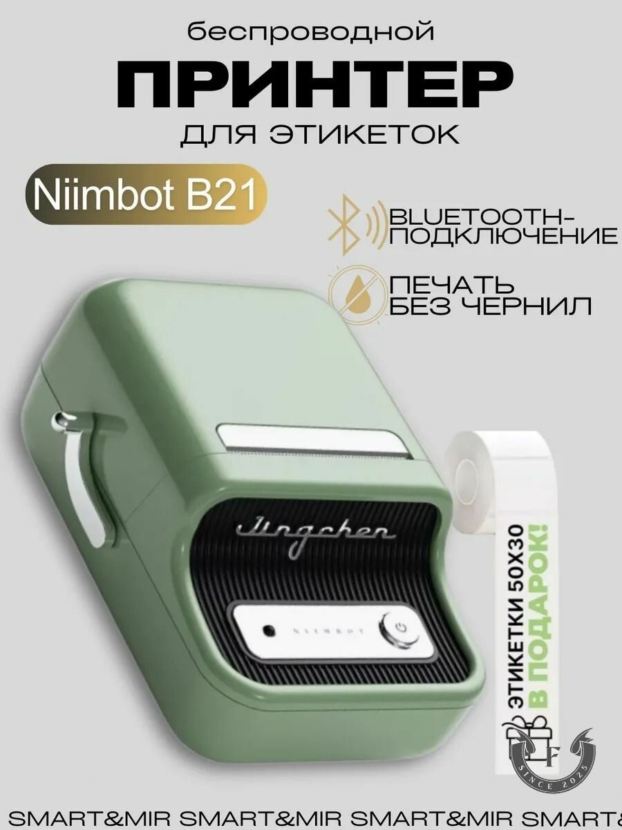 Принтер для наклеек/этикеток термо B21S, зеленый, белый