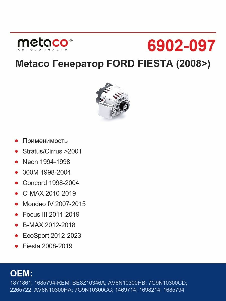Metaco Генератор FORD FIESTA (2008>)