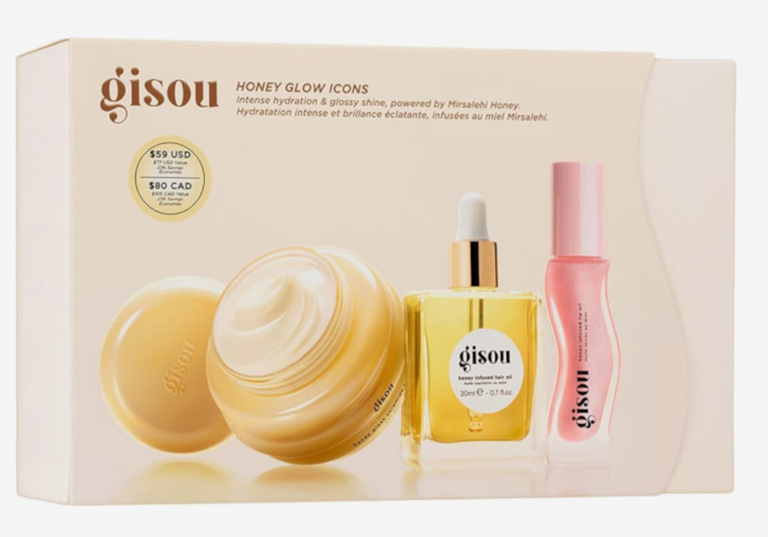 Gisou Honey Glow Icons Средства для волос и губ, маска 75мл, масло для волос 20мл, масло для губ 8мл