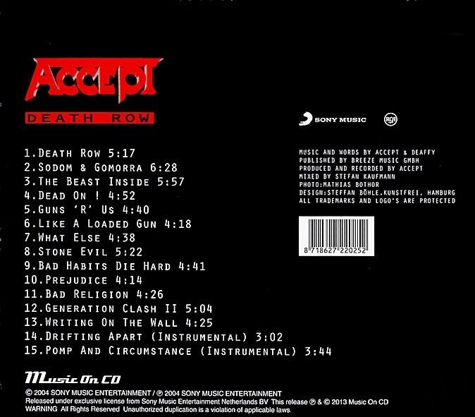 Accept. Death Row (CD, Reissue) (Компакт-диск) — фото 1