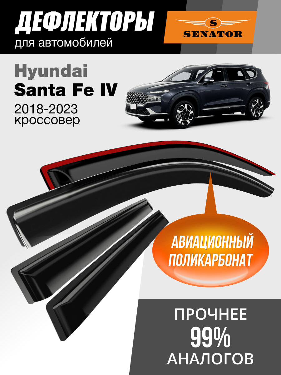 Дефлекторы окон Hyundai Santa Fe 4 поколение (2019-2023 г. в.) / ветровики на Хендай Санта Фе 4 поколение, накладные 4 шт.