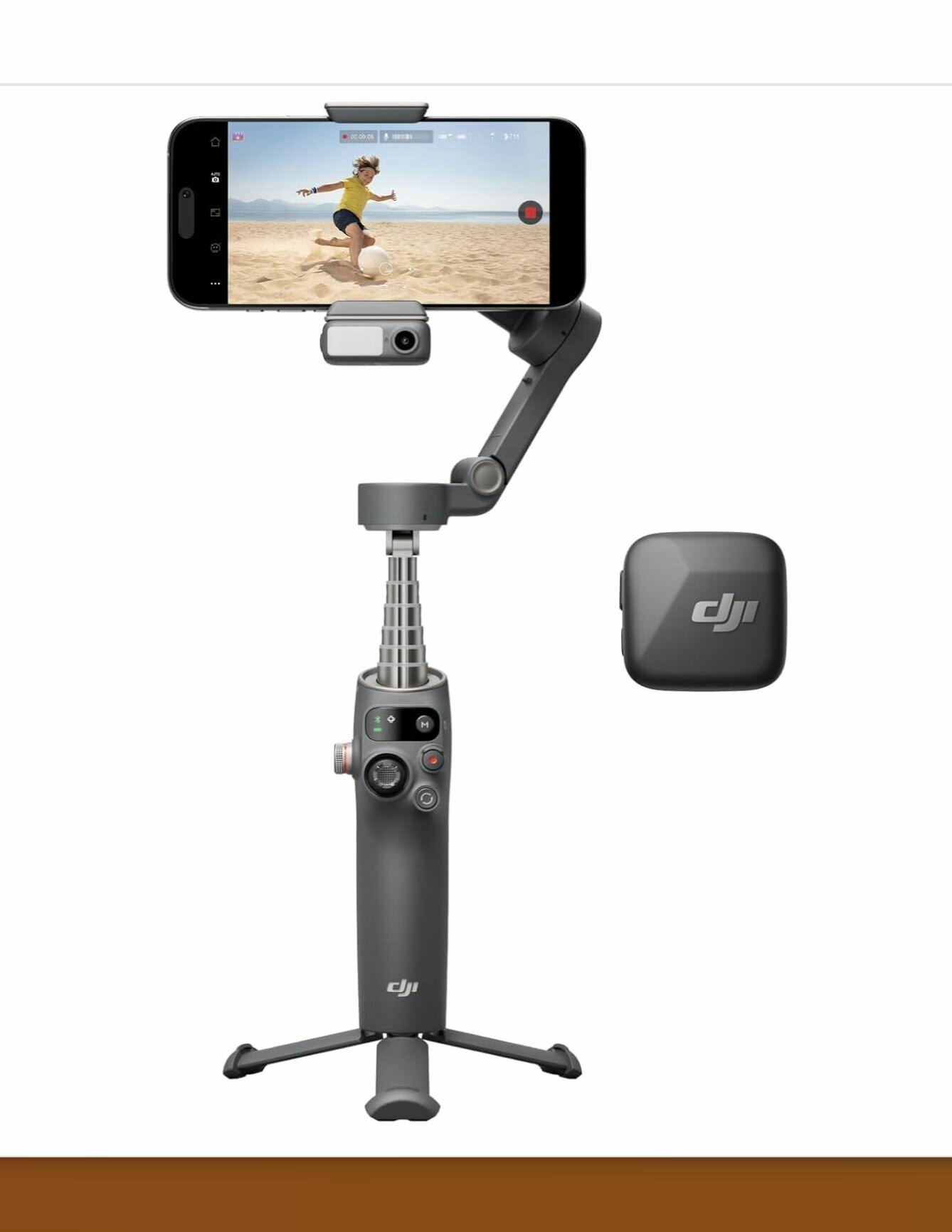 DJI Osmo Mobile 7P + Mic Mini TX (Infinite Black), стабилизатор для iPhone и Android, поддерживает встроенное отслеживание, приём звука и управление освещением.