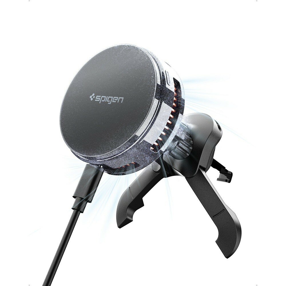 Автомобильный держатель с беспроводной зарядкой Spigen EV25MFAQ MAGNETIC Magsafe 25W QI2.2 Black