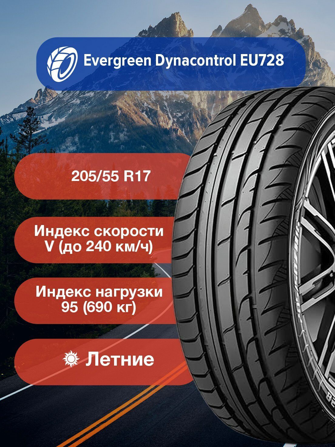 Легковые Летние Шины Evergreen Dynacontrol EU728 205/55 R17 95V- для легковых автомобилей и кроссоверов