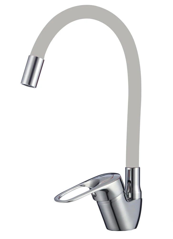 Смеситель для кухни Fmark FM4104-04 с гибким изливом, с поворотным изливом, хром, серый, глянцевый, однорычажный, с керамическим картриджем