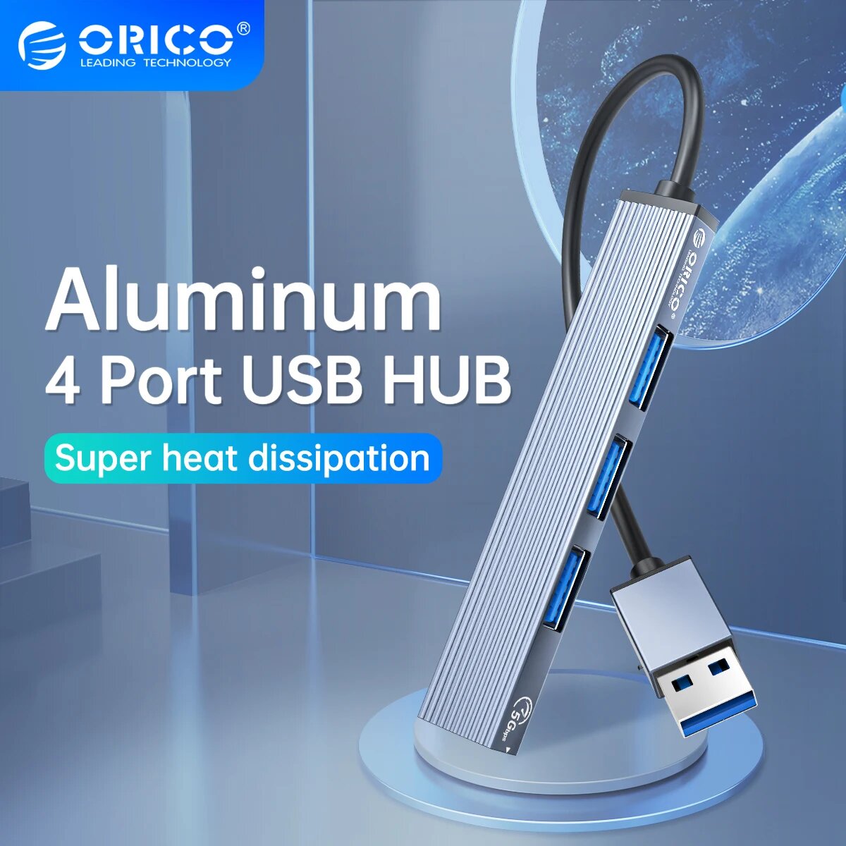 ORICO USB C хаб, серый, 4 порта, USB 2.0 x2, USB 3.0, TF