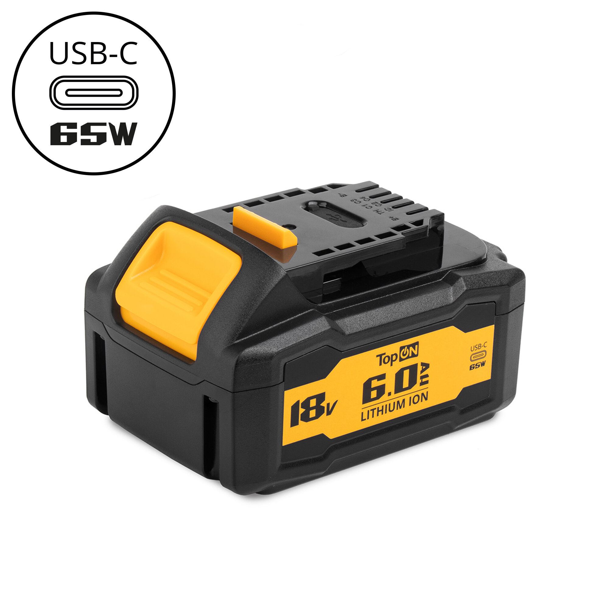 Аккумулятор TopON DCB184 для DeWalt 18V 6.0Ah (Li-ion) с USB портом