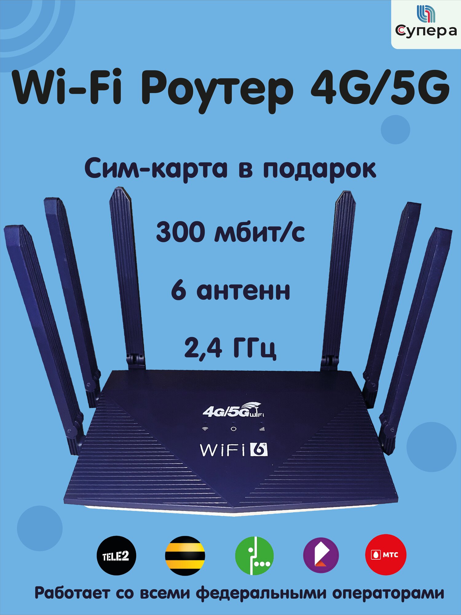 Роутер WiFi6, высокоскоростной, с сим-картой, 4G/5G, в подарок