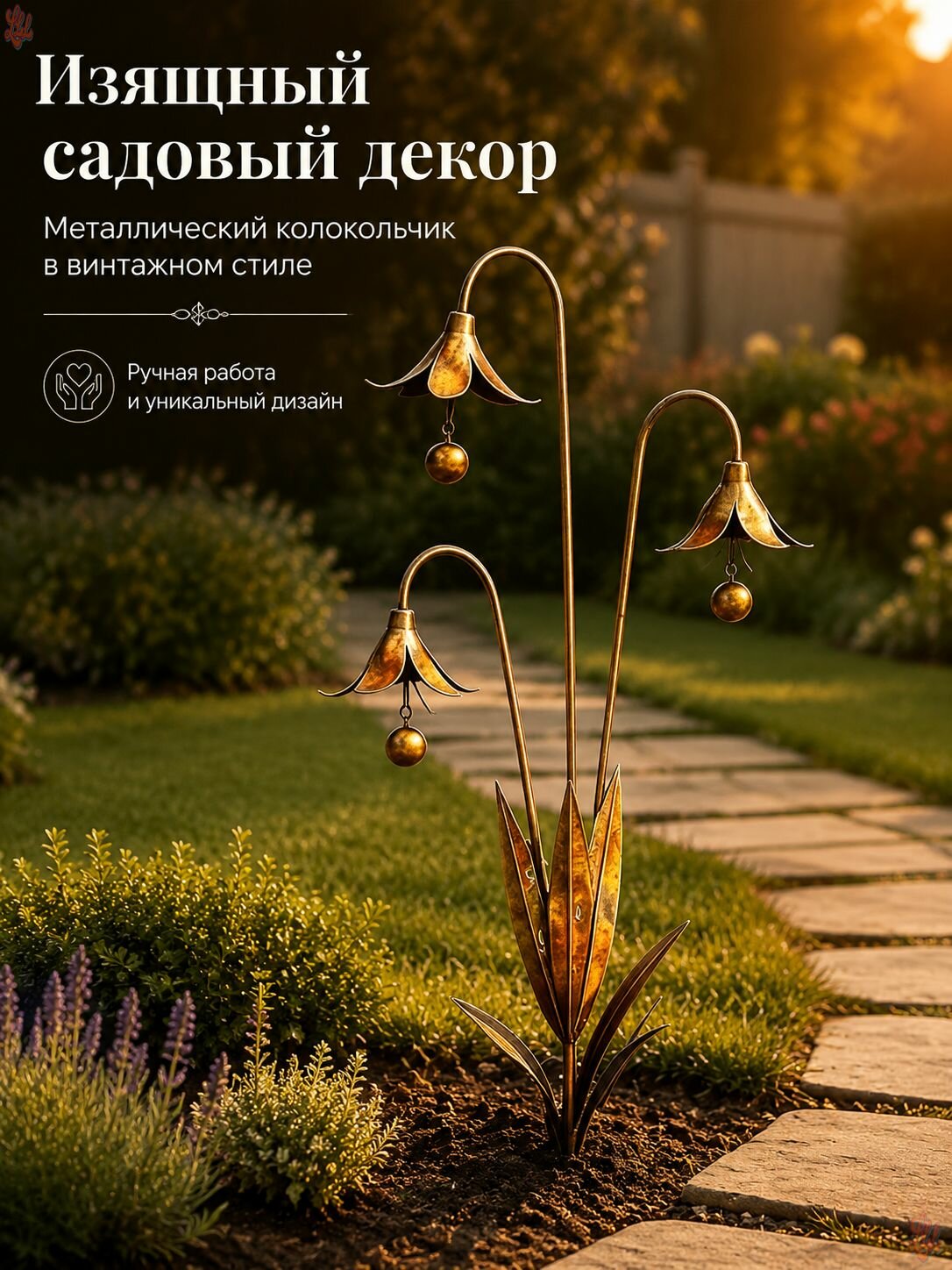 Тройные синие колокольчики ветряная музыка металлическая садовый декор с эффектом ржавчины, уличное украшение для дачи на штыре LLL