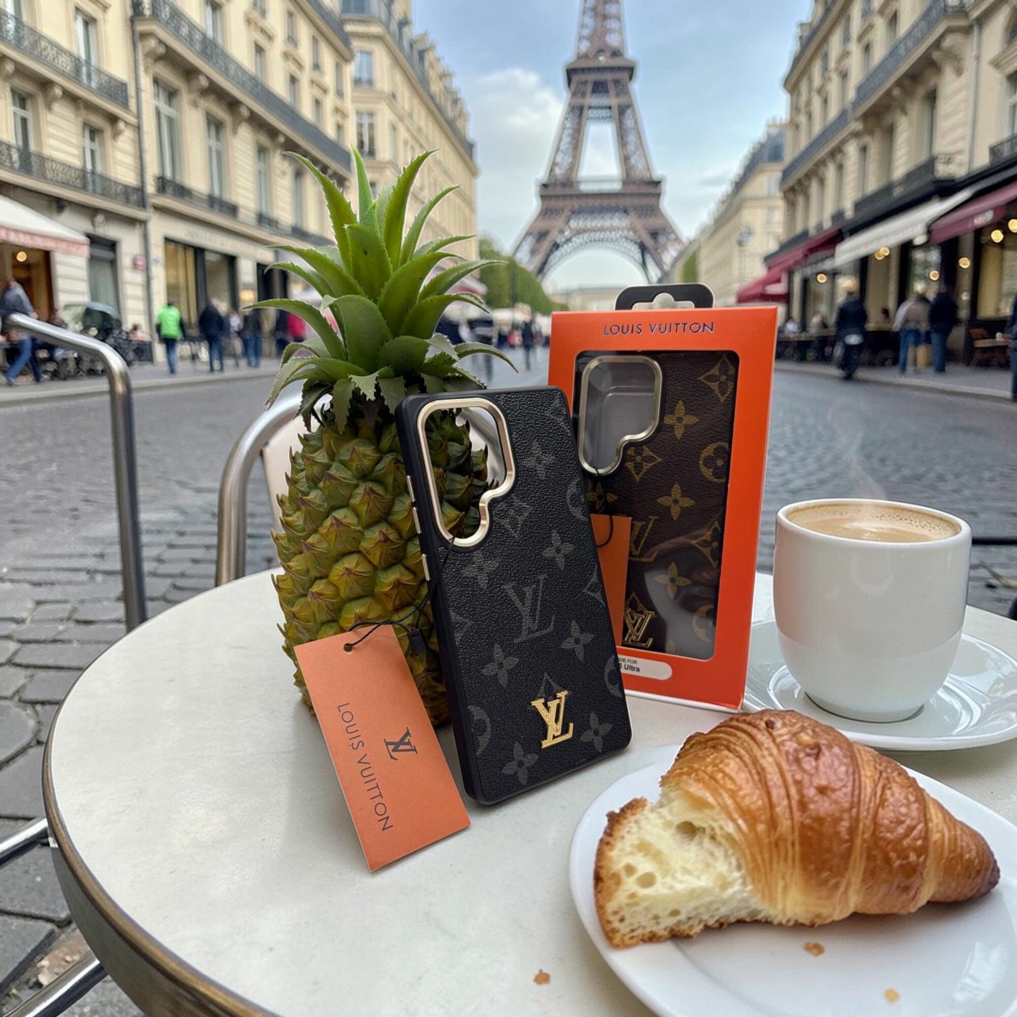 Накладка LOUIS VUITTON С карманом для Samsung S25 Ultra, черный + золото