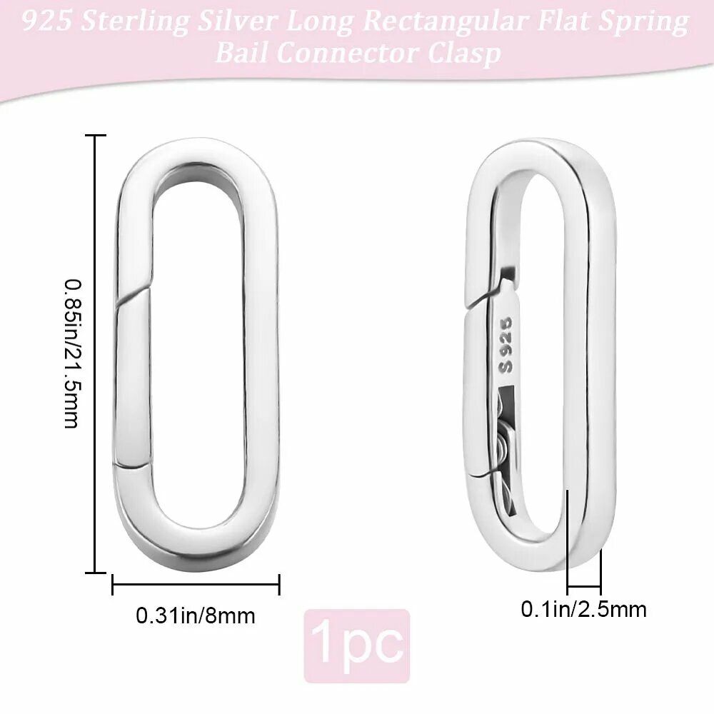1 коробка овальных колец Gate Rings с круглыми пружинными застежками-крючками из стерлингового серебра 925 пробы
