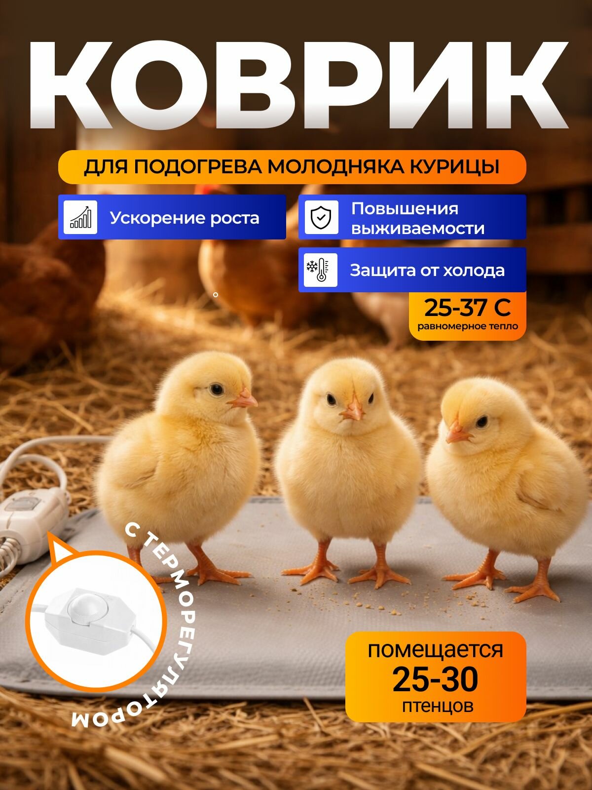 Коврик с подогревом для животных, 50х25 см с терморегулятором, Тепломакс термоковрик подстилка с обогревом