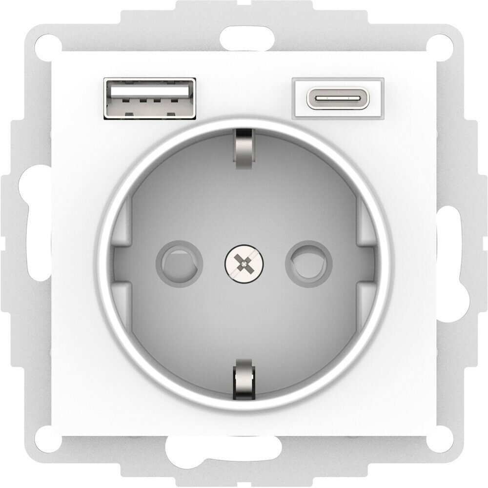 Розетка Systeme Electric с двумя портами USB Type A и C, номинальный ток 16 А, цвет белый, силовая