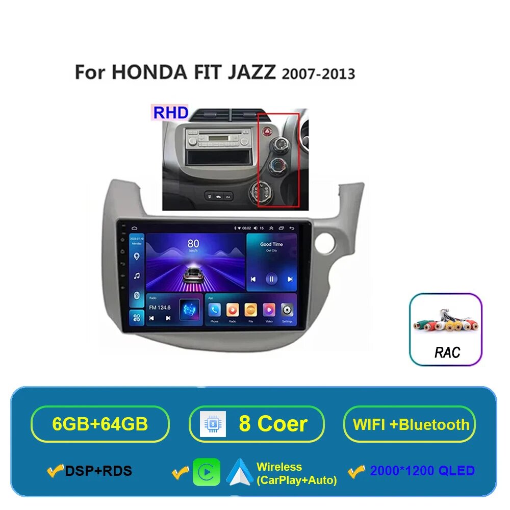Автомагнитола Android 17 для HONDA FIT JAZZ 2007-2014 с Carplay, мультимедийным видеоплеером, 6G-64G