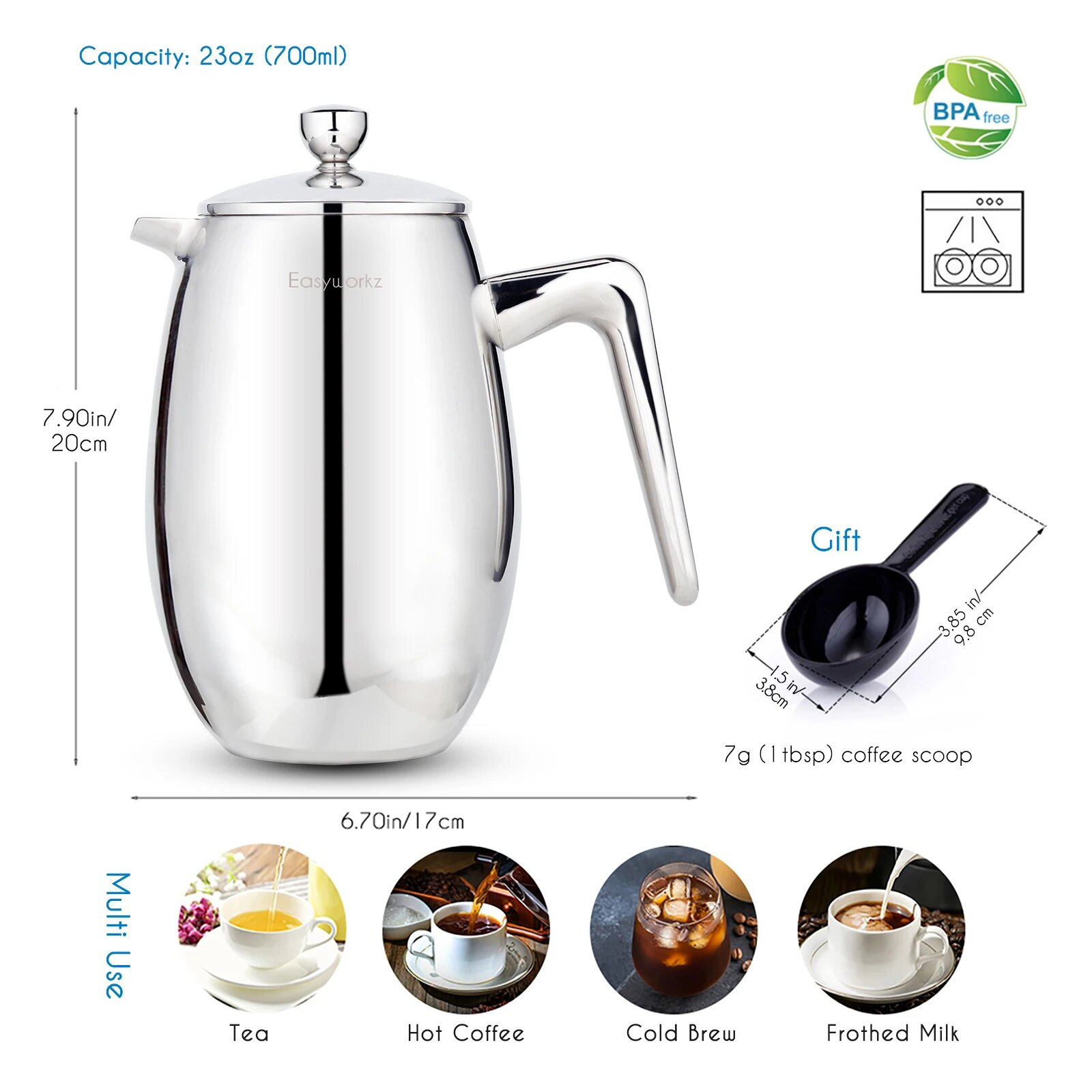 Френч-пресс Easyworkz Nando 700ml из нержавеющей стали