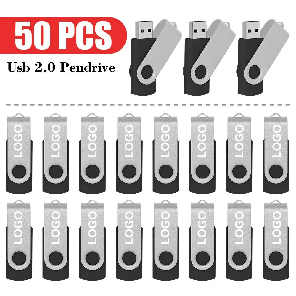 50шт USB 2.0 флешки 8 ГБ серебряные
