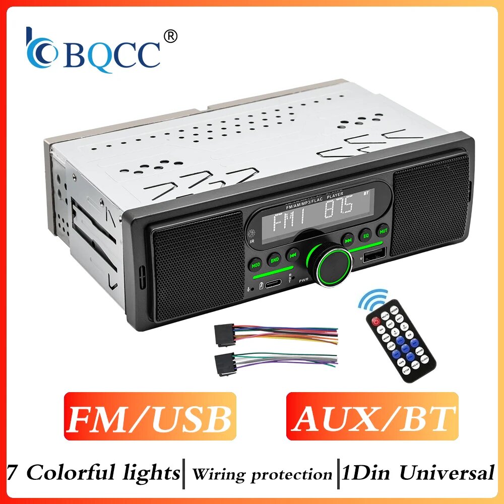 Автомобильное радио BQCC с Bluetooth, встроенным динамиком 20 Вт, MP3-плеером, FM-тюнером, стерео AUX, классический автомобил.