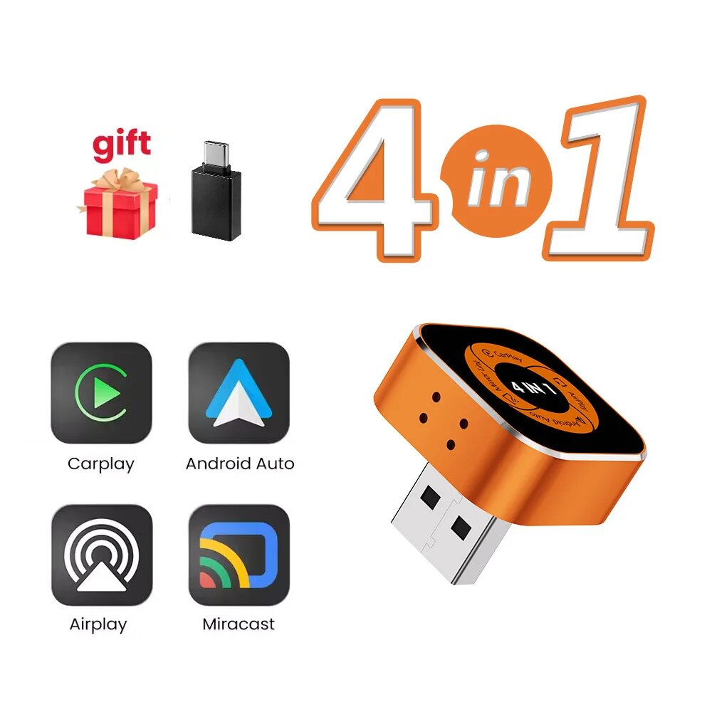 2026 FLIXIVI 4-в-1 адаптер CarPlay Android Auto AirPlay Mirror Link, стабильный U10-6 4IN1