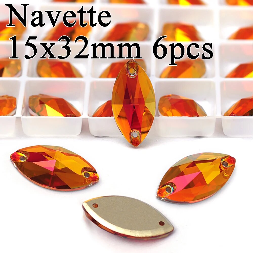 Стразы Navette 15x32mm, 6шт