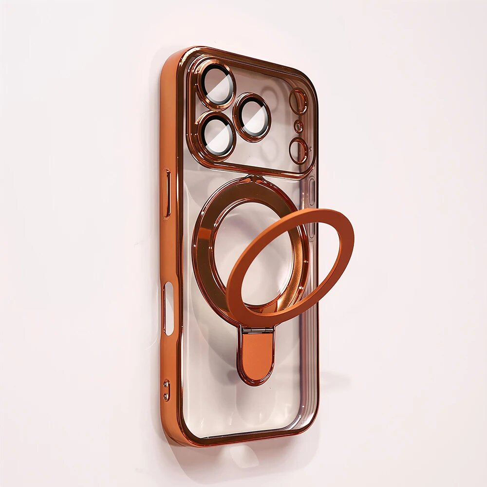 Роскошный чехол для телефона с магнитным креплением и подставкой для iPhone17 Про, Оранжевый, Orange