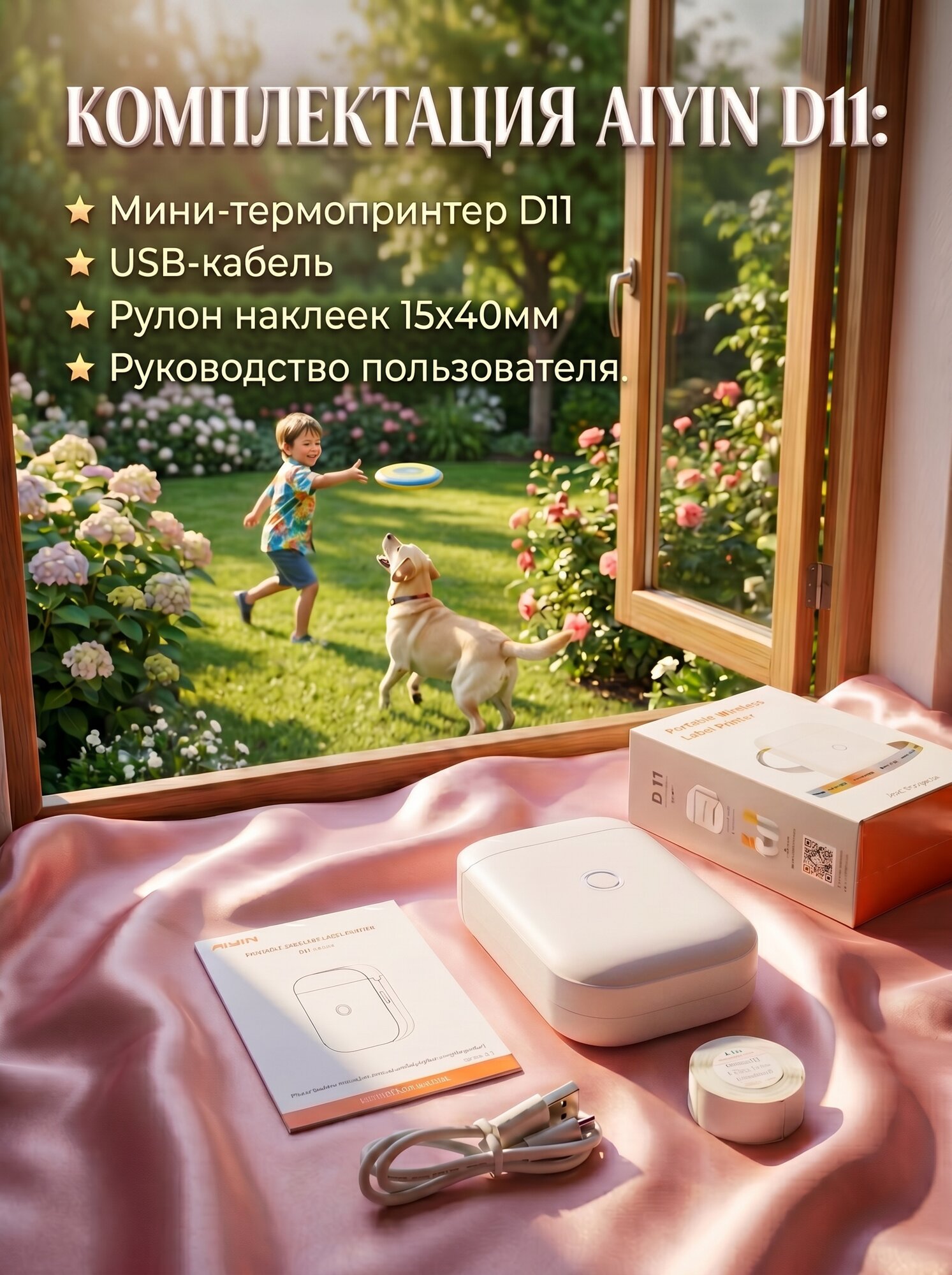 Мини-термопринтер AiYin D11, беспроводной, портативный, 203 dpi — фото 1