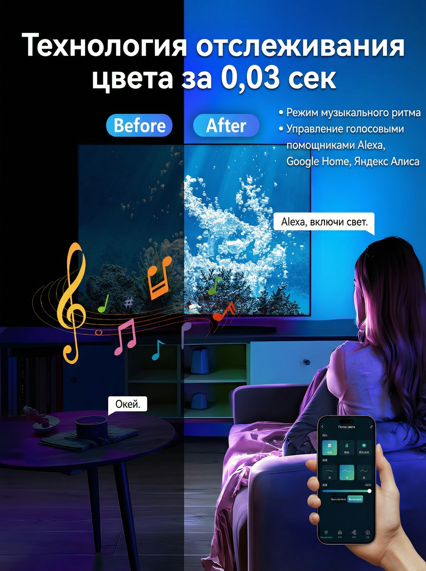 Светодиодная RGB+IC-лента для телевизора, управление через Tuya, 8.5 м, 120 дюймов, HDMI 2.0/2.1, PS5/Xbox