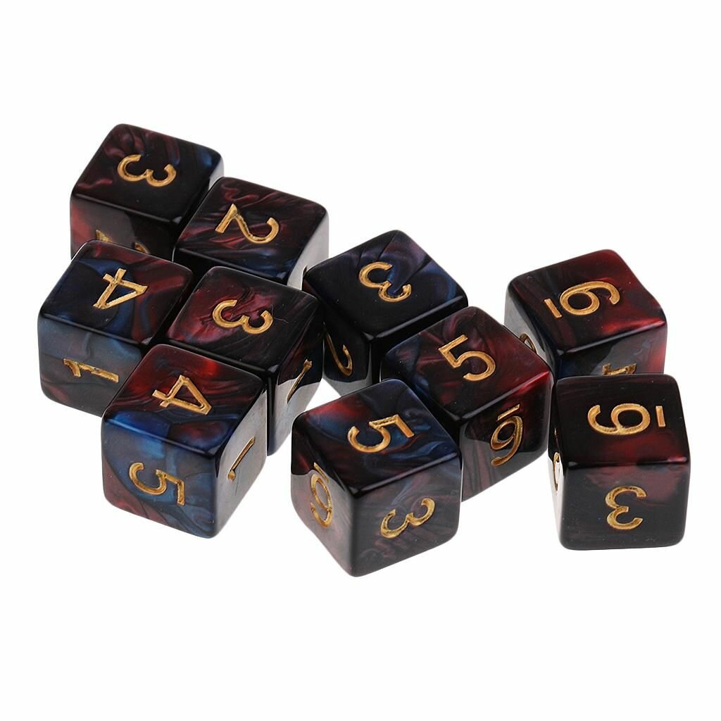 Набор из 10 шестигранных акриловых кубиков D6 для настольных игр, двухцветные, 16 мм акриловые кубики D6