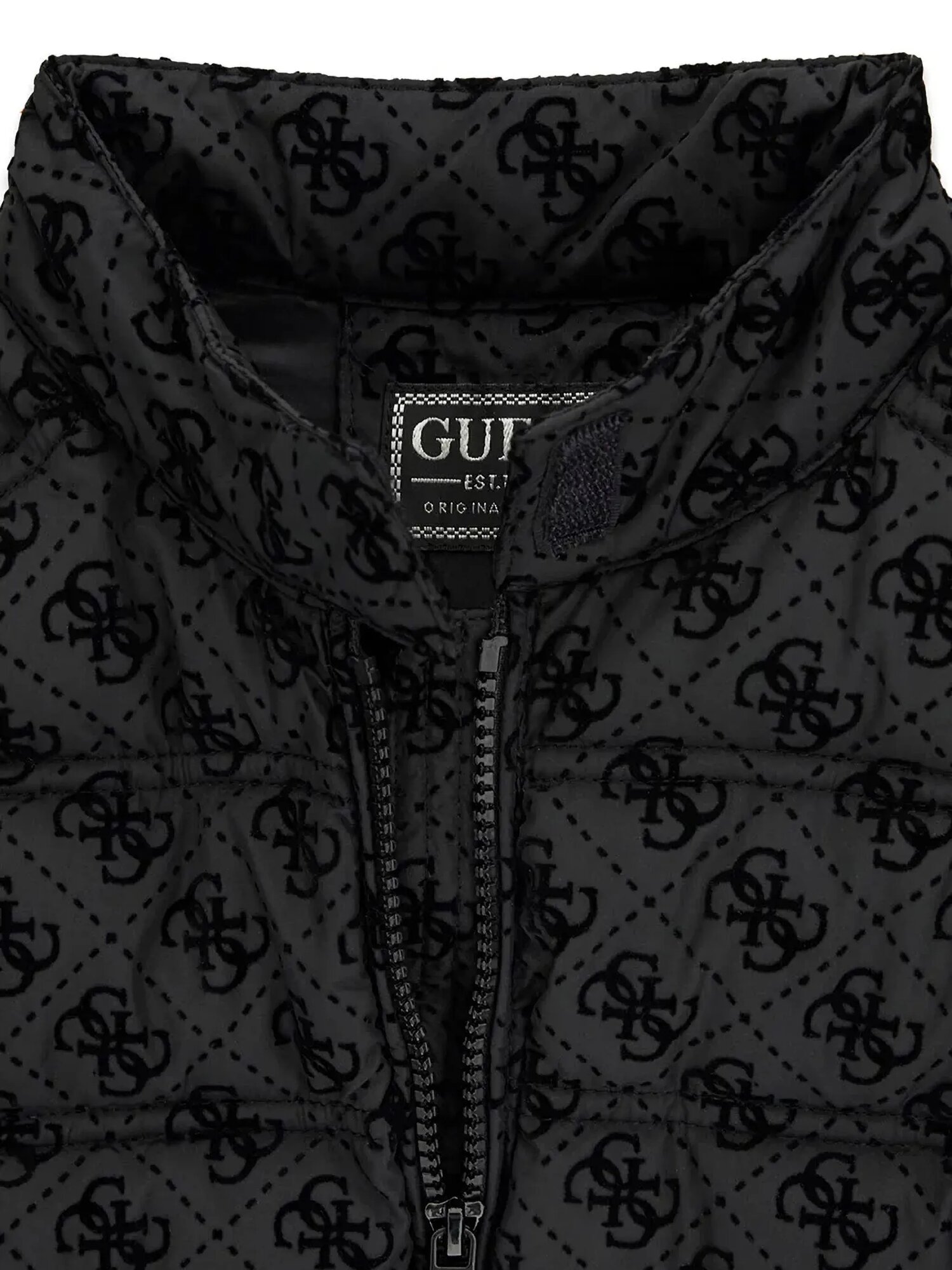 Куртка GUESS Logo-print quilted jacket, размер 8 лет, черный/серый металик — фото 1