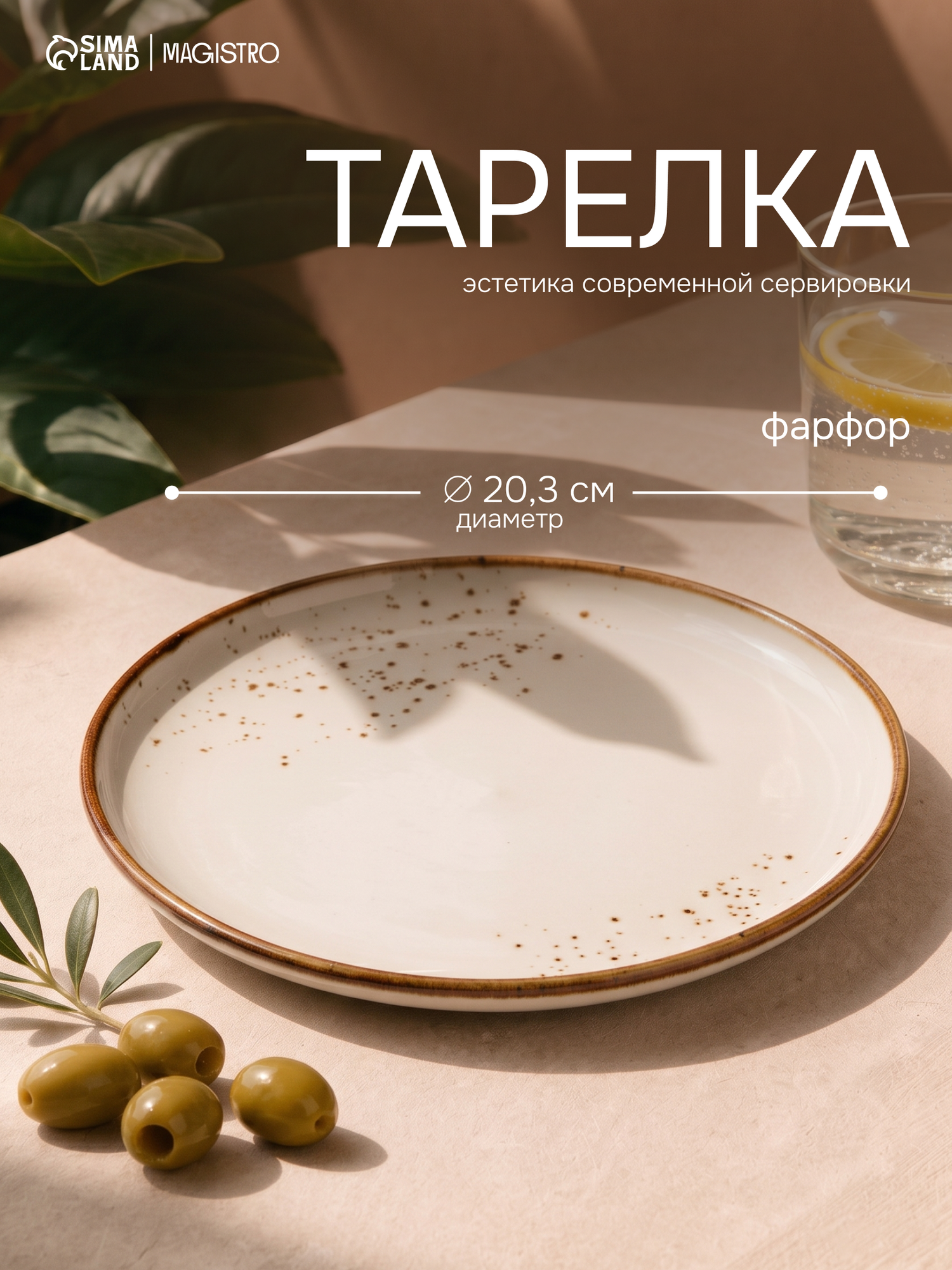 Тарелка обеденная фарфоровая Magistro «Церера», d=20,3 см, цвет белый