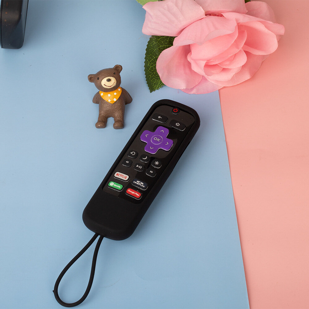 Чехол для пульта Roku HD с ремешком, черный B-стиль, плотный силиконовый противоскользящий чехол для телевизионного