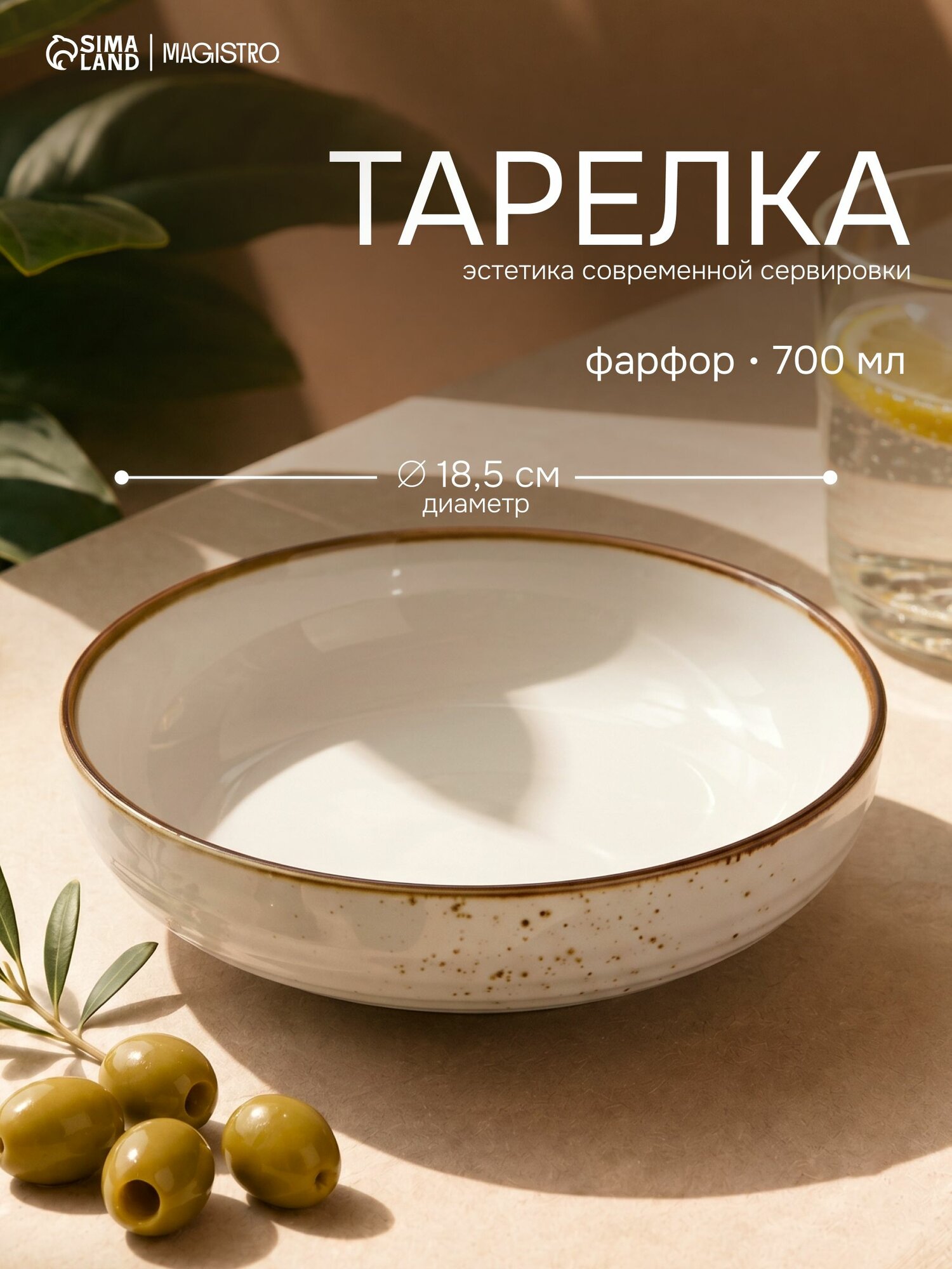 Тарелка глубокая, фарфоровая, объем 700 мл, Magistro "Церера", диаметр 18,5 см
