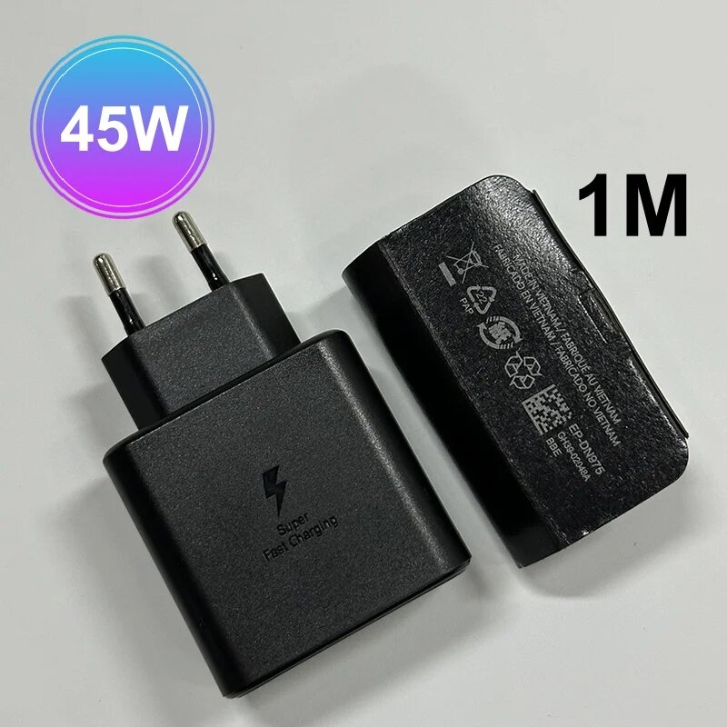 Оригинальное Зарядное Устройство Samsung 60W PD Type-C Для Galaxy S26 S25 S24 Черный, 45W EU with 1M