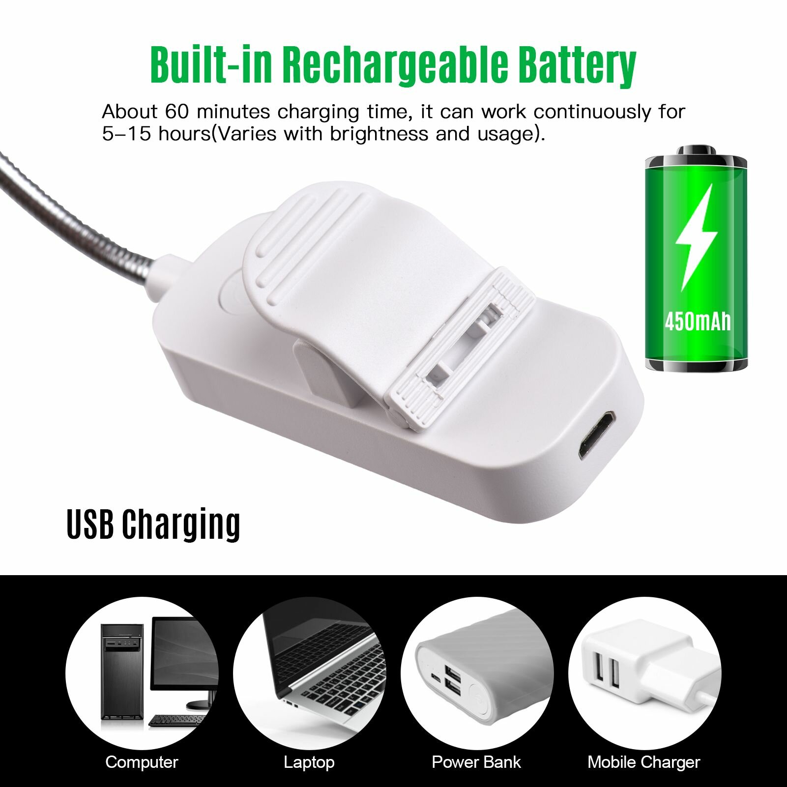 USB-светильник для книг, 8 светодиодов, 3 температуры, плавная регулировка, память настроек, защита глаз