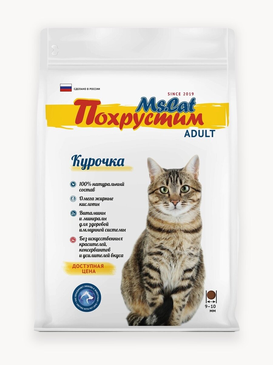 Ms.Cat "Похрустим" Сухой полнорационный корм с курицей для взрослых кошек 12 кг