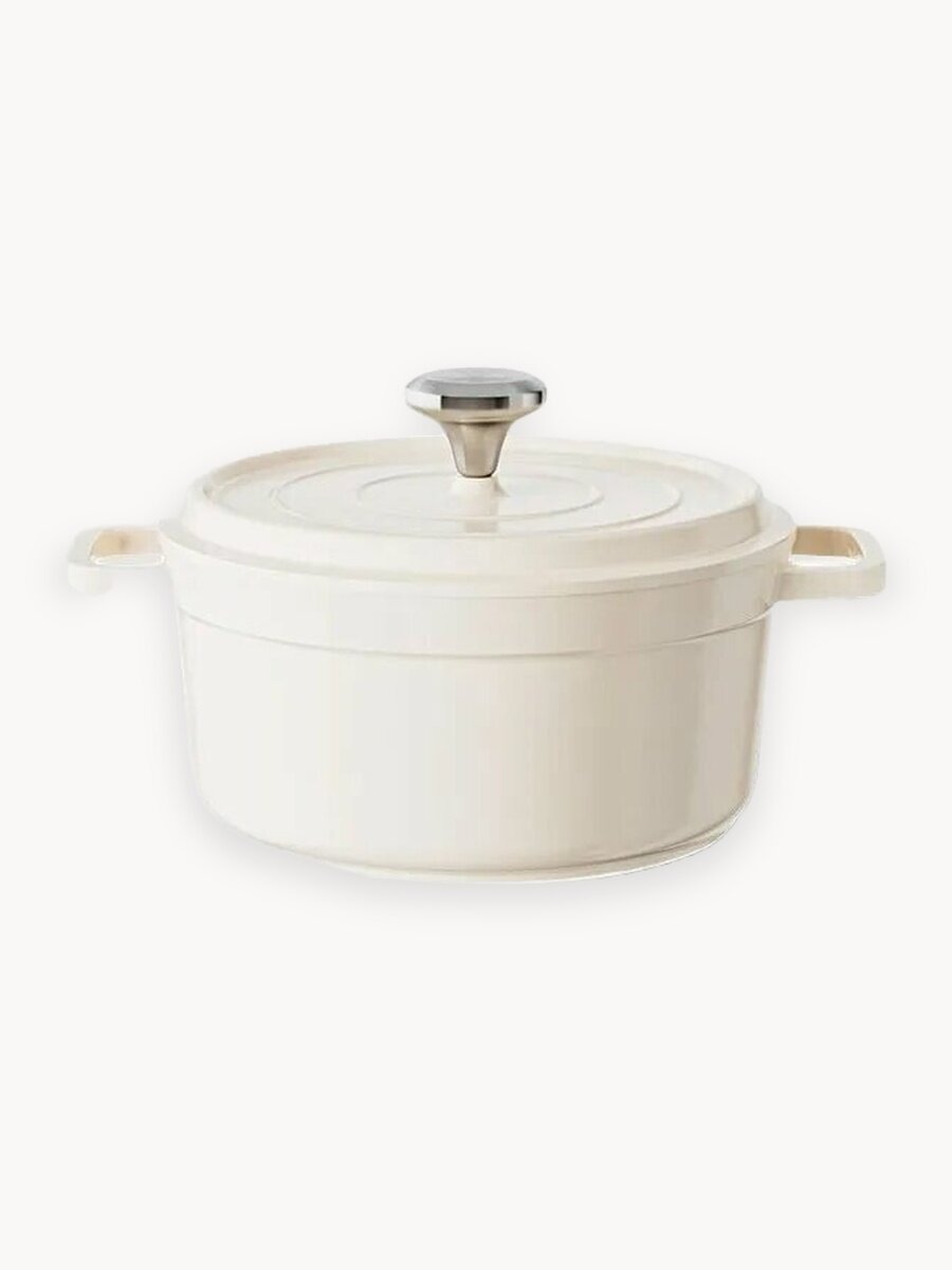 Кастрюля "Белое красивый цвет", керамика/чугун, антипригарное покрытие, с крышкой, 4.75л