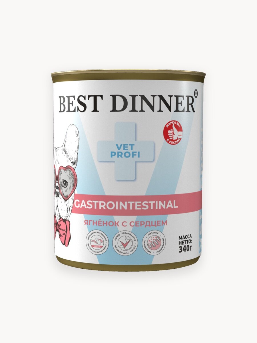 Влажный корм для собак Best Dinner Exclusive Gastro Intestinal при проблемах ЖКТ, с ягненком и сердцем - 340 г х 6 шт
