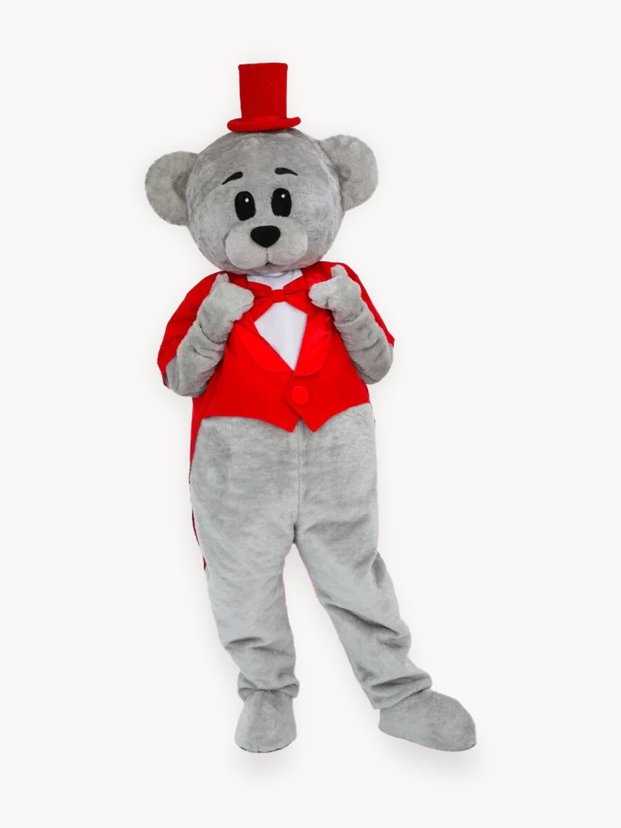 Ростовая кукла CarnivalLand Медведь Винки Грей в красном фраке р. 44-52; ростовой костюм аниматора