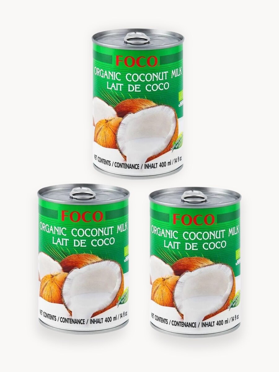 FOCO Organic кокосовое молоко 10-12%, 400 мл, 3 шт