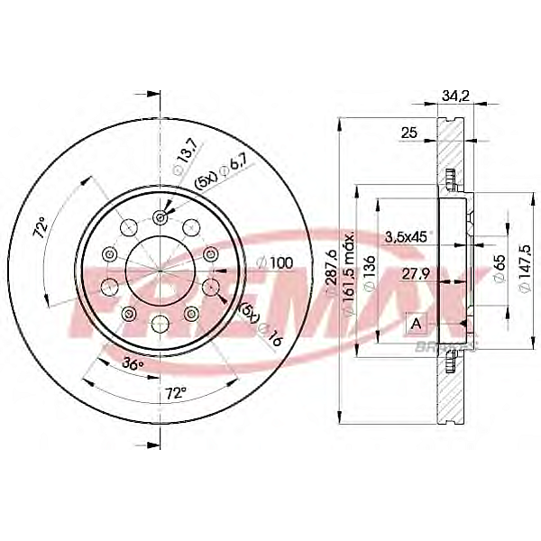 FREMAX BD-5604 (1J0615301C / 1J0615301K / 6R0615301A) диск тормозной передний\ Audi (Ауди) a3, VW Bora (Бора)