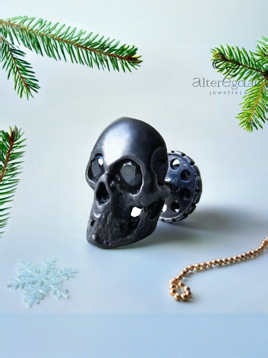 Моносерьга, серебро, 925 проба, оксидирование, фианит