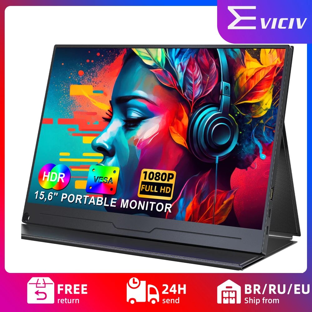Портативный монитор EVICIV 15.6" FHD Европейская вилка (EU Plug)
