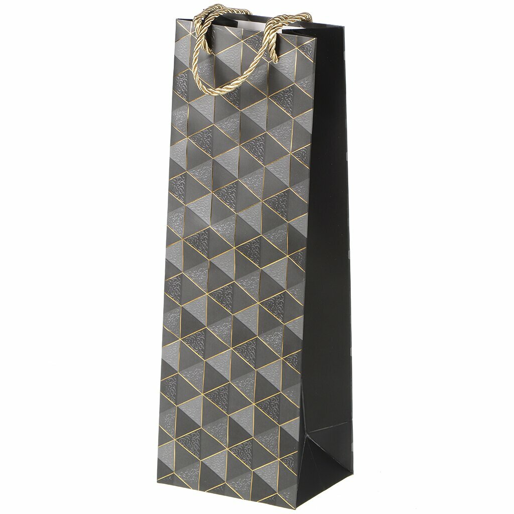 Пакет подарочный бумажный для бутылки 12х9х35 см, стильная упаковка на День рождения, 23 февраля и Новый год, Y4-8822