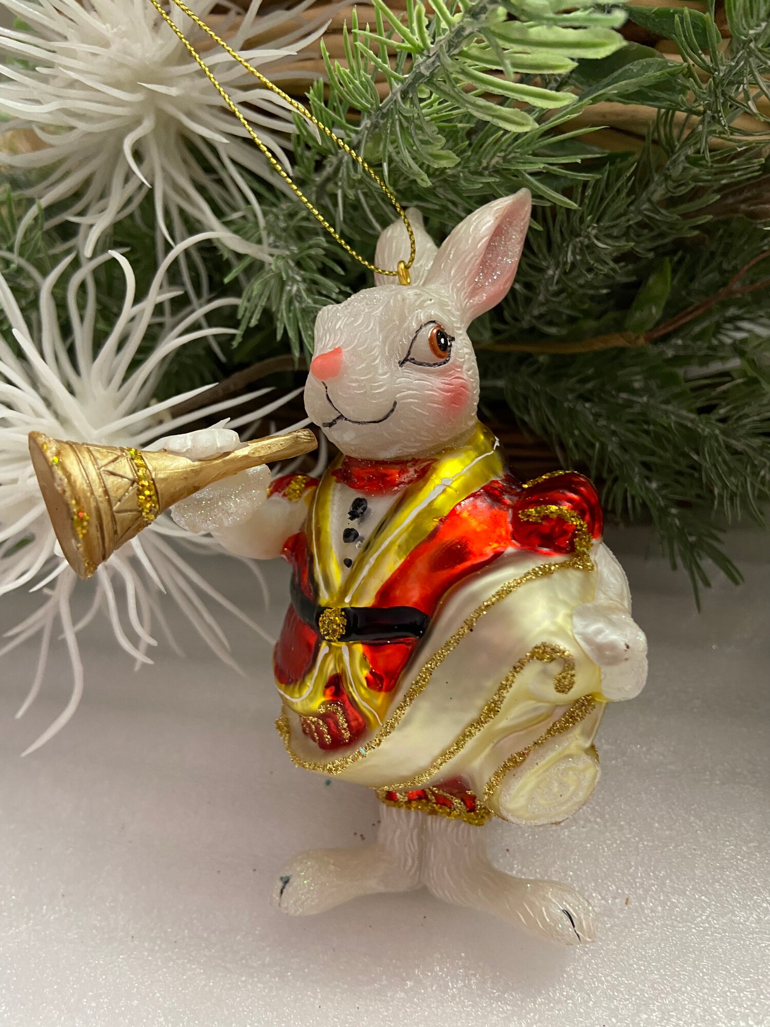 Ёлочная игрушка «Белый кролик» Стекло/ полистоун Без подарочной упаковки